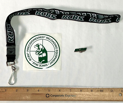 RCBS GUN SHOW SWAG SET OF 3: 1 STICKER DECAL 1 LAPEL HAT PIN 1 LANYARD ...