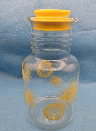 Pyrex Lemon Lemonade Juice Glass Carafe Pitcher 3520 2 Liter VTG 9.5 ...