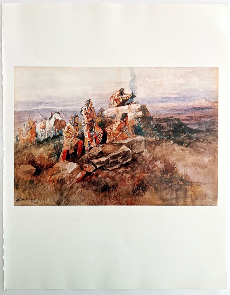 Smoke Signal Native Americans 1978 Old West Print Russell 15 x 12 ...