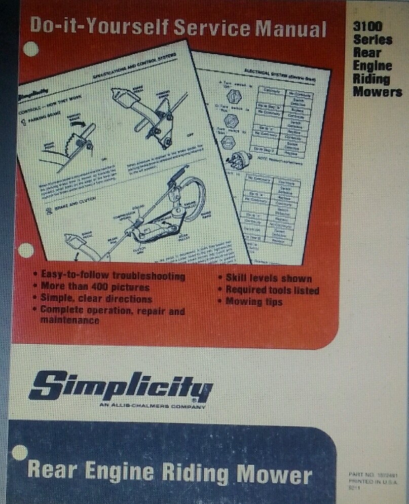 Simplicity RER 3105 3108 3110 Rear Engine Riding Mower Service Repair ...