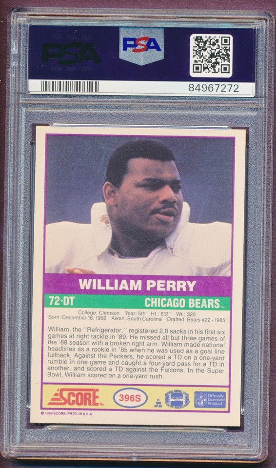 WILLIAM PERRY SCORE 1989 ROOKIE #396S THE REFRIGERATOR RC NM PSA 7 ...
