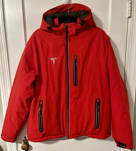 Elon Rare TESLA Corporate Heavy Winter Jacket Red Full Zip Mens XL | eBay