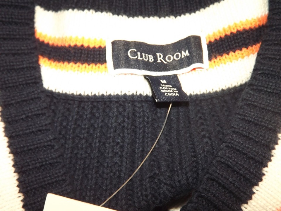 Club Room Sweater Mens Medium Navy Blue Cable Knit V-Neck Cotton NWT | eBay