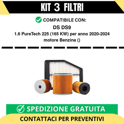 Kit 3 Filtri Tagliando per DS DS9 1.6 PureTech 225 165 kw Benzina 2020 ...