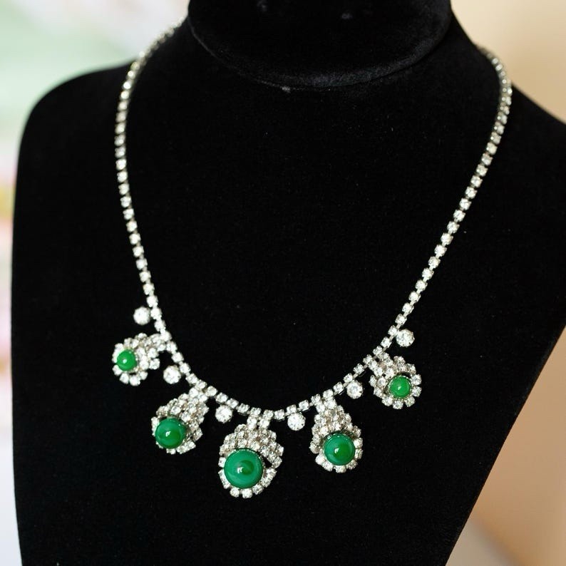 Kramer Necklace Silver Green Vintage Designer, New York Midcentury ...