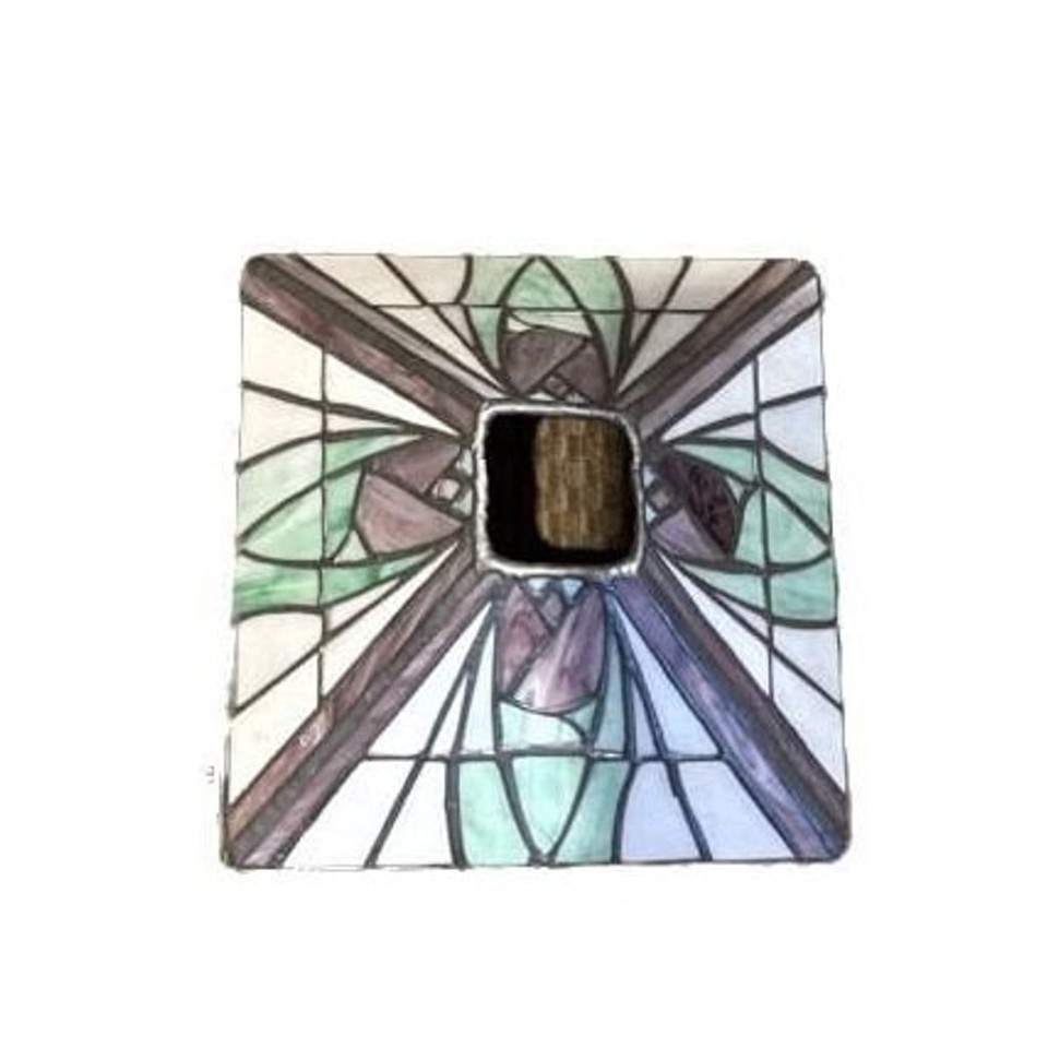 Vintage Tiffany Style Slag Stained Glass Mission Square Pyramid Lamp ...