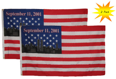 3x5 3’x5’ Wholesale Set (2 Pack) 3x5 USA Sept 11th 2001 Memorial Poly ...
