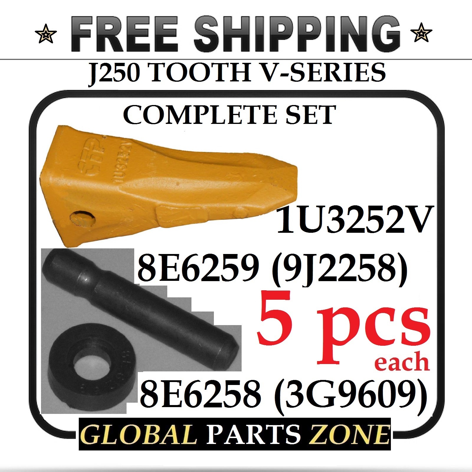 5x SET J250 TOOTH V-SERIES for Caterpillar 1U3252V 8E6258 9J2258 8E6259 ...