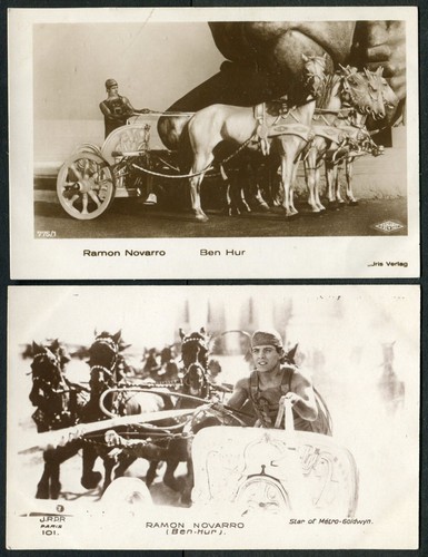 ACTOR, RAMON NOVARRO ~ BEN HUR MOVIE SCENES, 2 REAL PHOTO POSTCARDS ~ c ...