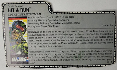 1988 Hasbro GI Joe Replacement Filecard-Hit & Run (v1) | eBay