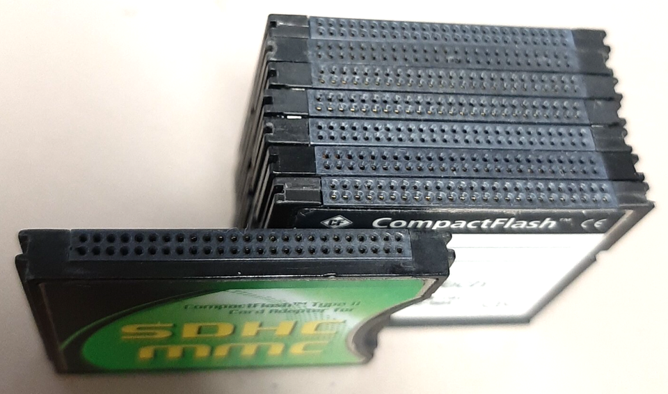 Lot Of 7 Misc. Brands CF Compact Flash Camera Memory Cards + SD Adapter ...