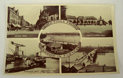 RPPC Postcard Multiview Greetings Barrow In Furness Lancashire ...
