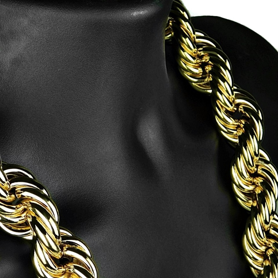 Mens 14k Gold Plated Huge Rope Hip Hop Chain 30MM x 30" Hollow Dookie ...