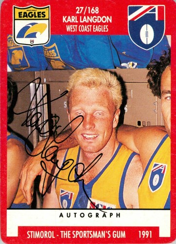 Signed 1991 WEST COAST EAGLES AFL Card KARL LANGDON | eBay Australia