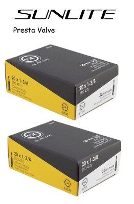 Two Bicycle TUBE Sunlite 20x1-3/8 (451x32) PV 32mm Threaded/RC FFW33mm ...