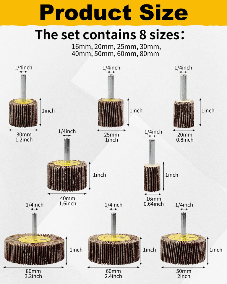 8 Pcs Flap Wheel Sander Set, 1/4" Shank 8Size Flapper Wheel, SHITIME ...