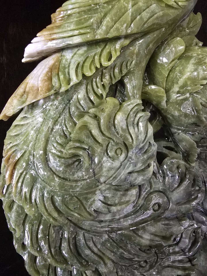 13.2lbs 18" X 10" Top Quality Natural Jade Hand Carved Phoenix Statue ...