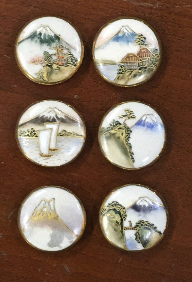 Set of 6 Japanese Satsuma Pottery Buttons Handpainted Landscapes with ...