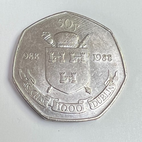 1988 Ireland 50 Pence, 988 AD City of Dublin Founding Millenium, KM#26 ...