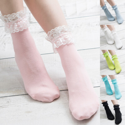 Women Girls Lace Short Socks Frilly Ruffle Cotton Lolita Princess Ankle ...
