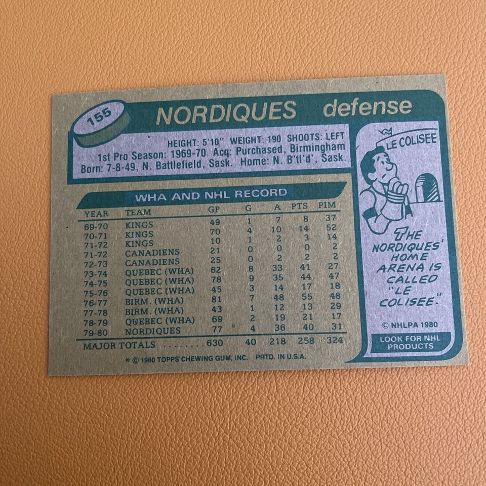 1980-81 Topps Dale Hoganson Quebec Nordiques #155 | eBay