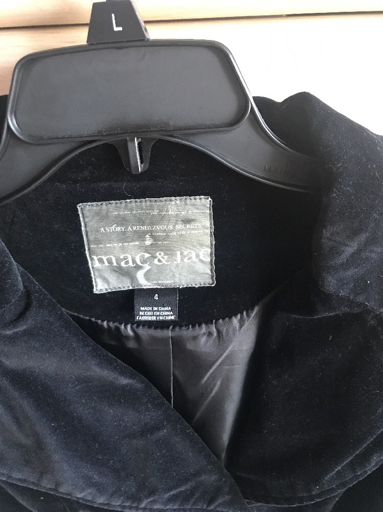 Mac & Jac 3/4 Sleeve Double Breasted Black Velvet Ruffles Blazer Jacket ...