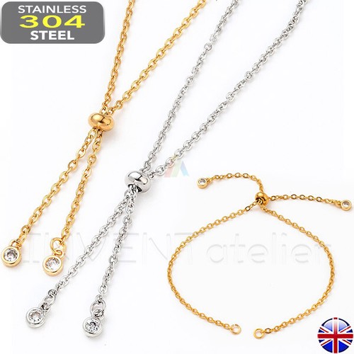 304 Stainless Steel Cable Chain Slider Bracelet Base Cubic Zirconia ...