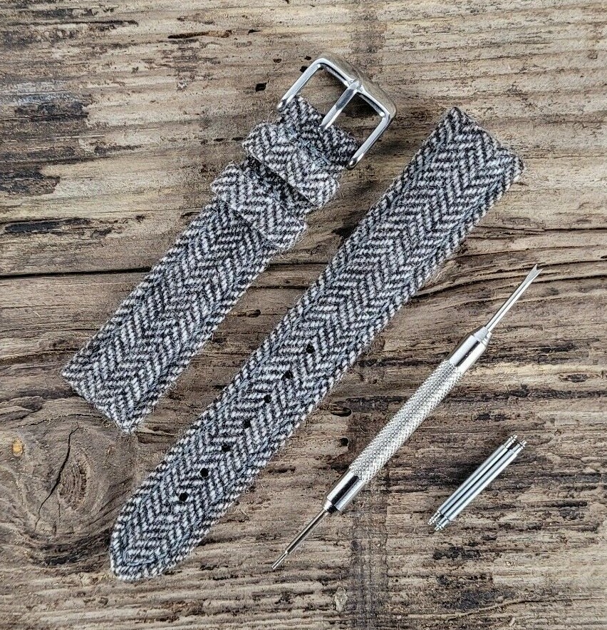 Tweed Watch Strap Band | Genuine Harris Style | Leather Lined 18mm 20mm ...