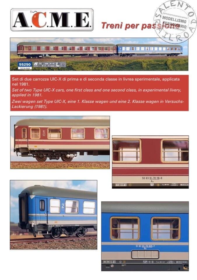 Acme 55250 Set Of 2 Coaches FS Uic-X Of 1 Degrees And 2 Class IN Livery ...
