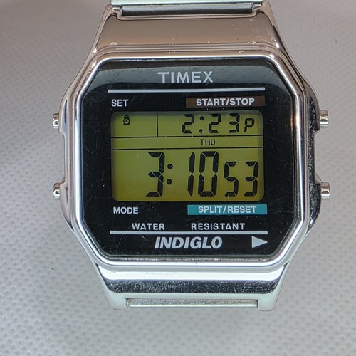 Mens Timex Indiglo 555 SS Men Silver Stainless Steel Digital Watch New ...