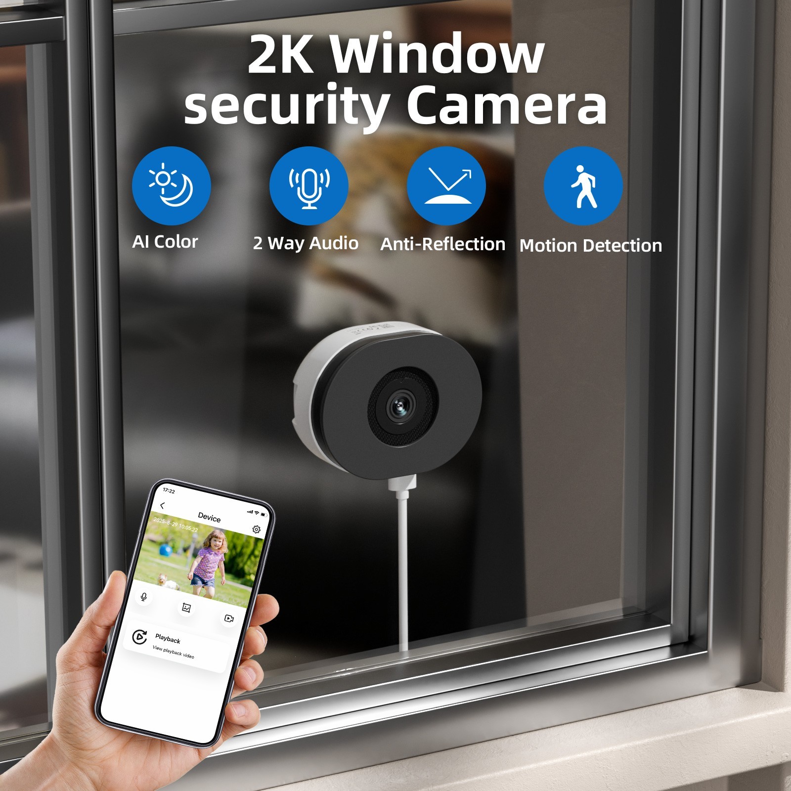 4MP 2.5K Window Camera Wireless Security Camera Color Night Vision 5G&2 ...