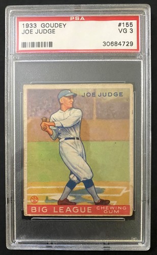 1933 GOUDEY Big League Chewing Gum PSA 3 VG # 155 Joe Judge Baseball ...