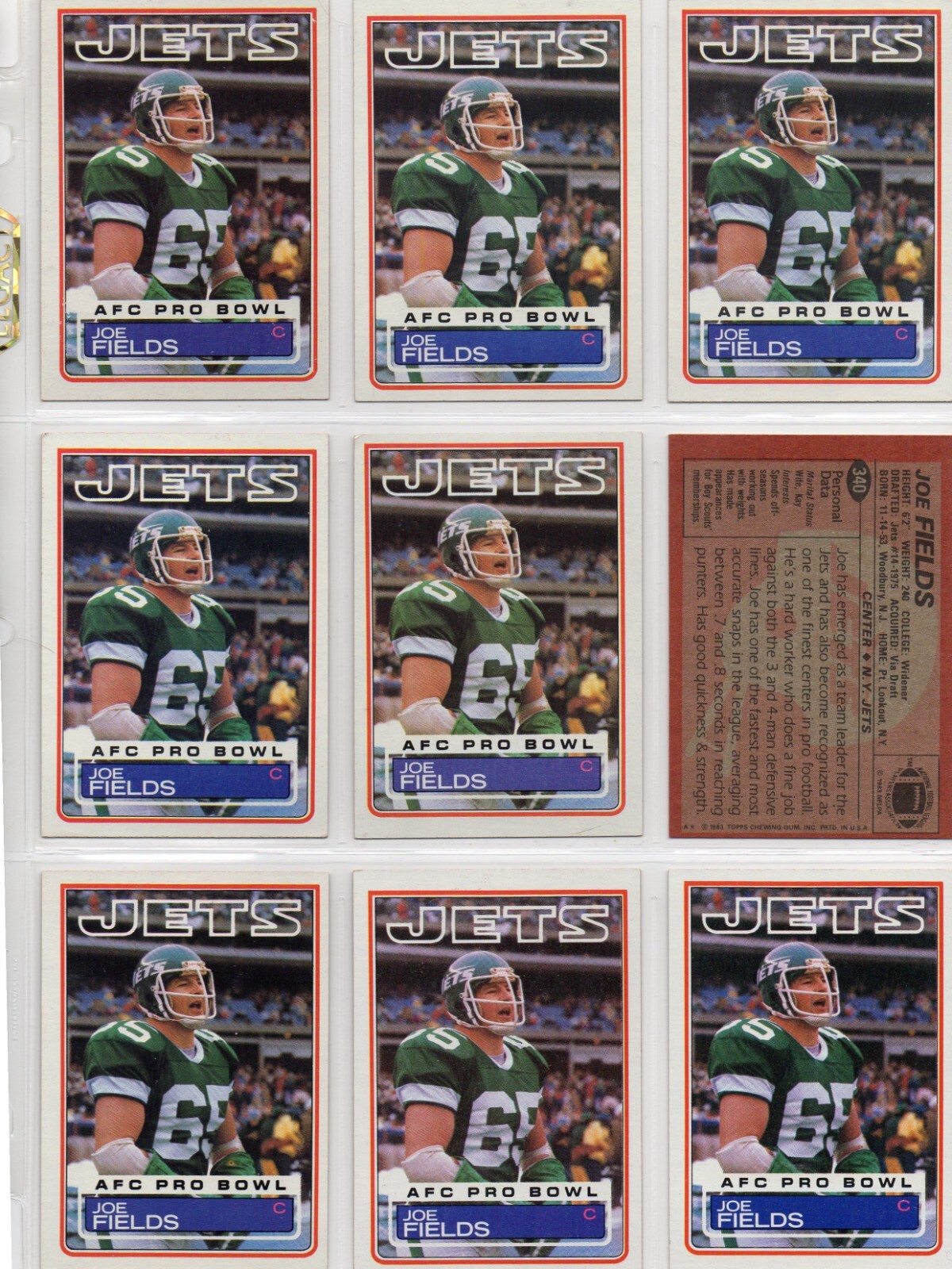 1983 TOPPS FOOTBALL 340 JOE FIELDS JETS | eBay