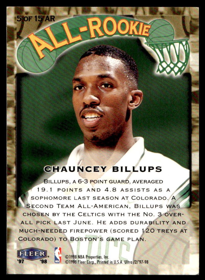 Chauncey Billups 1997-98 Ultra #5 AR All-Rookie Boston Celtics ...