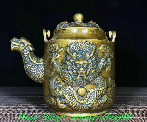 6" Qianlong Marked Chinese Dynasty Bronze Feng Shui Dragon Teapot ...