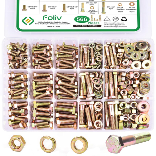 566-Piece Heavy Duty Grade 8 Bolts and Nuts Assortment Kit, 15 Sizes | eBay