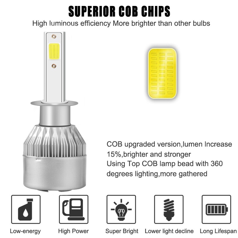 H1 LED High/Low Beam Bulbs Headlight Conversion Kit Super Bright 8000K ...