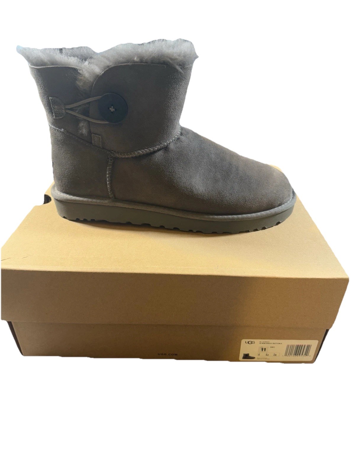 UGG MINI BAILEY BUTTON II GREY SUEDE US WOMENS 11 NEW IN BOX | eBay