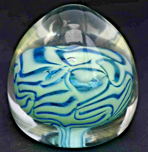 Signed Cowdy Art Glass Paperweight Blue And White | eBay
