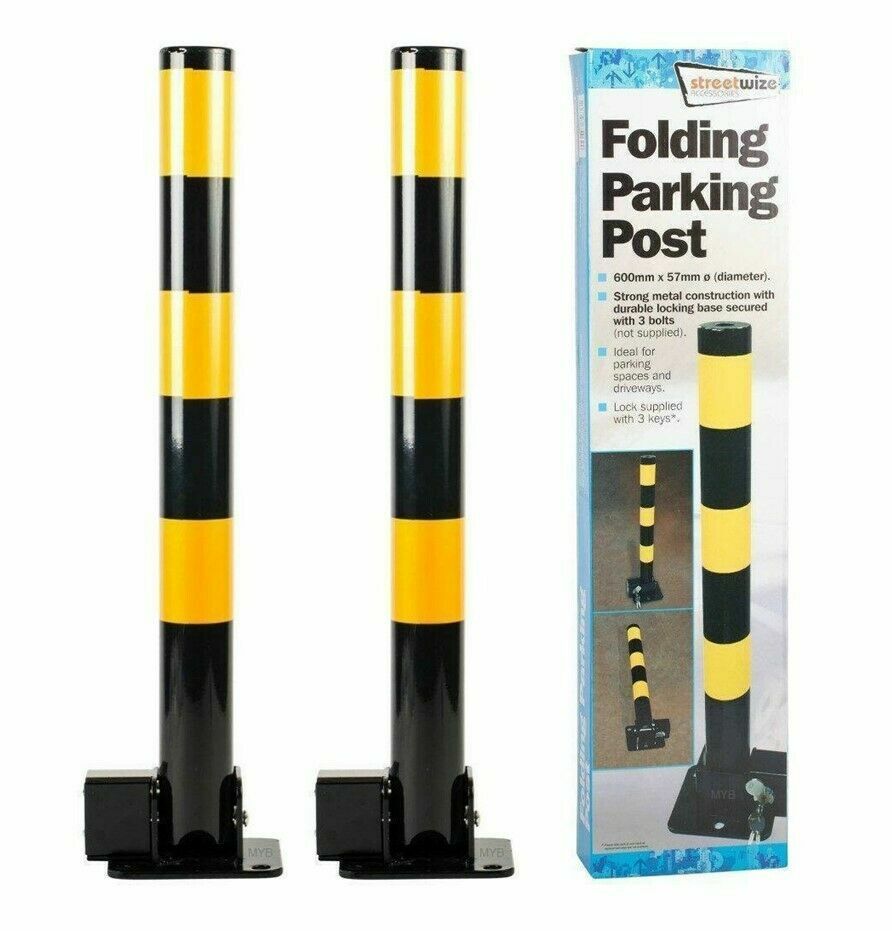 2 X Heavy Duty Folding Robust Security Parking Post Driveway Bollard ...