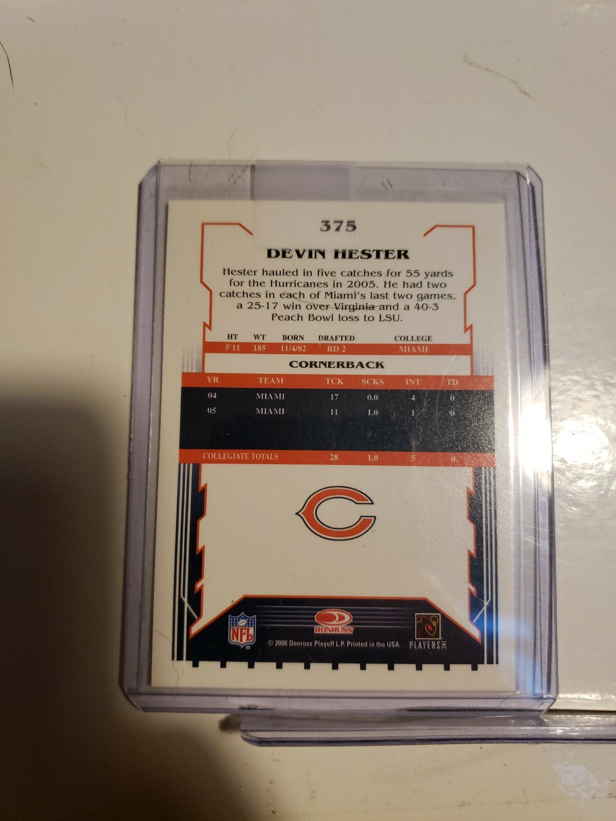 2006 Score Glossy #375 Devin Hester Chicago Bears Rookie Football Card ...