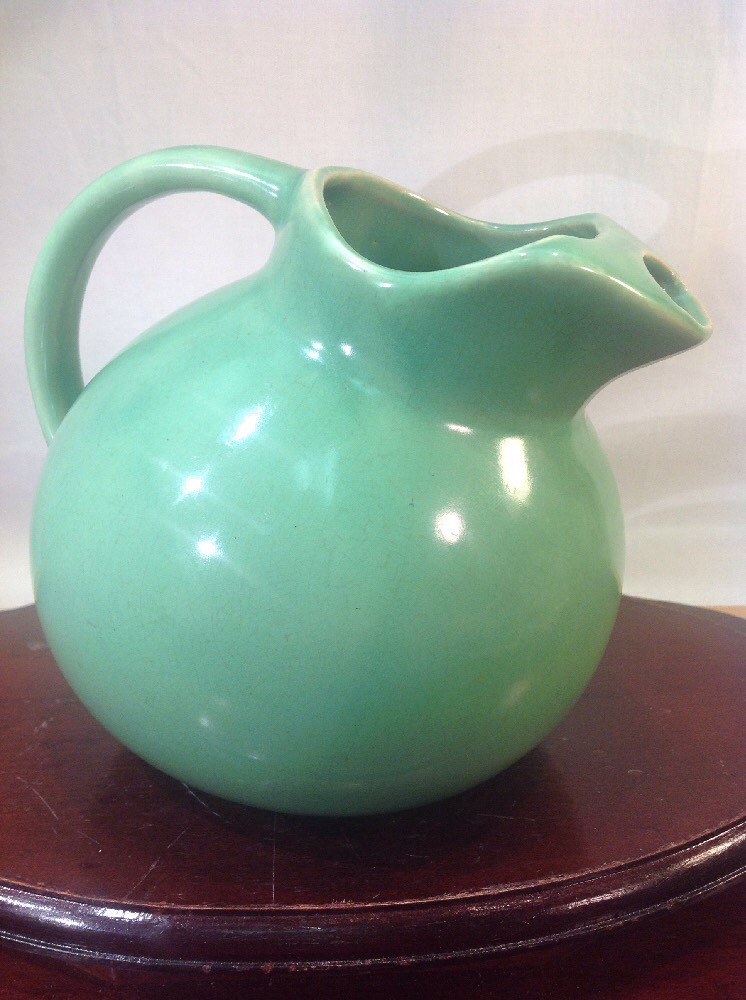 Antique Green Hall Pottery Pitcher With Ice Lip 633 c1940s "The Real ...