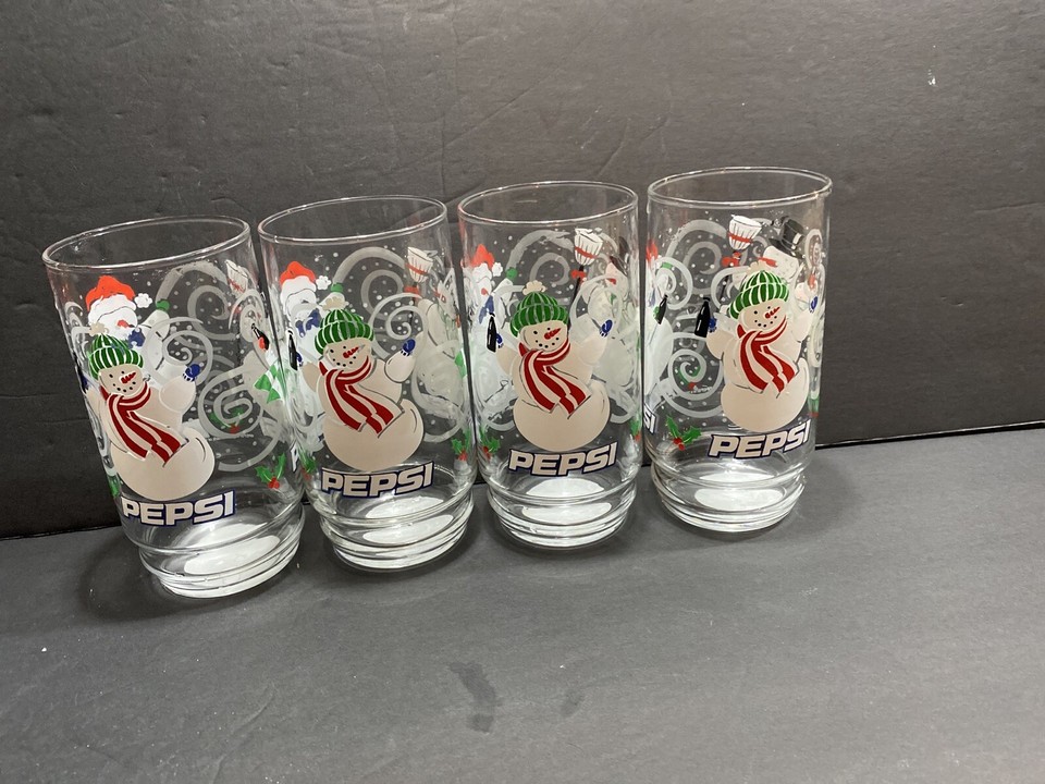 4 Pepsi Christmas Drinking Glasses Tumblers Snowman | eBay
