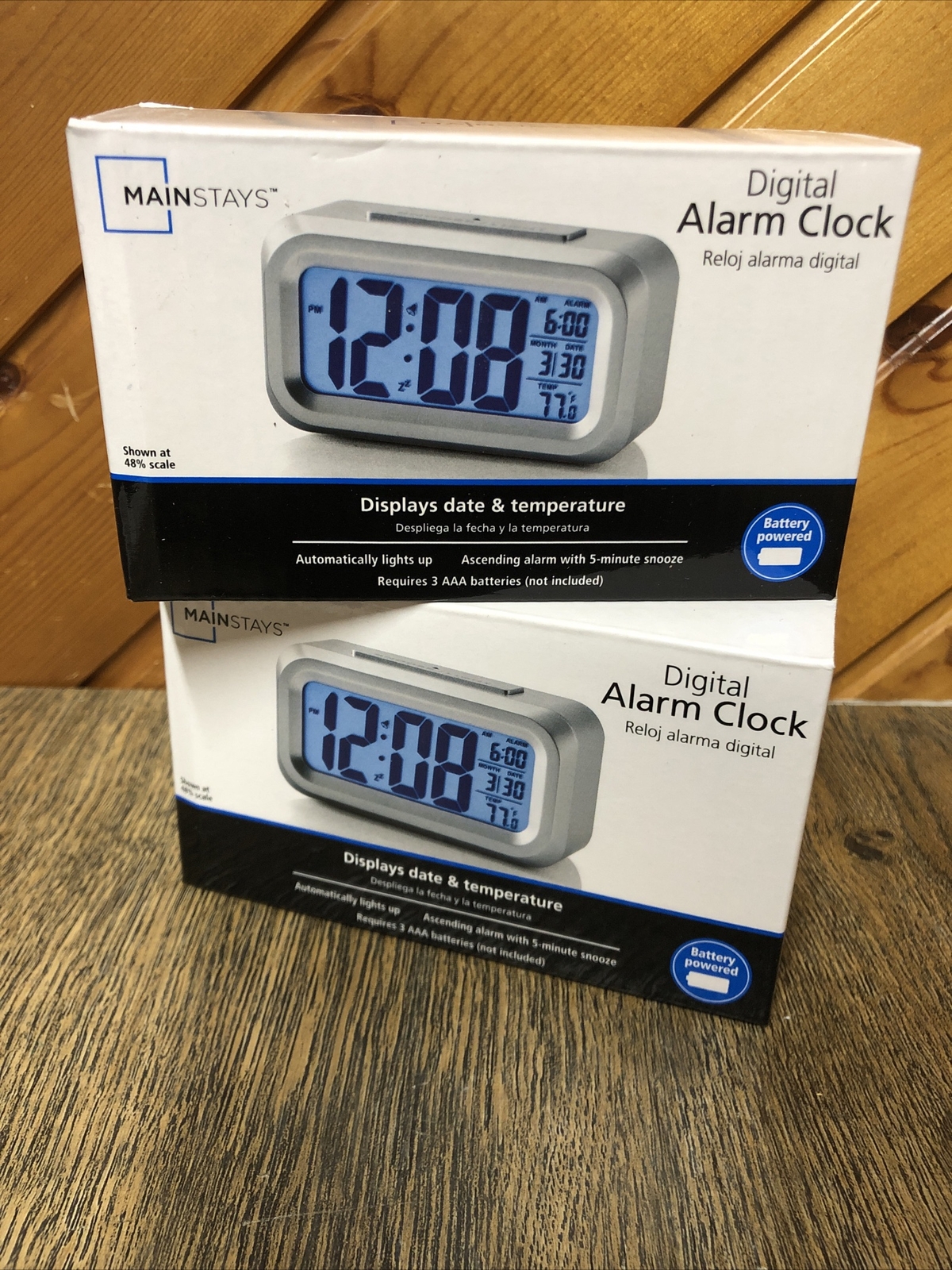 Mainstays Digital Alarm Clock LCD Display Date & Temperature Automatic ...