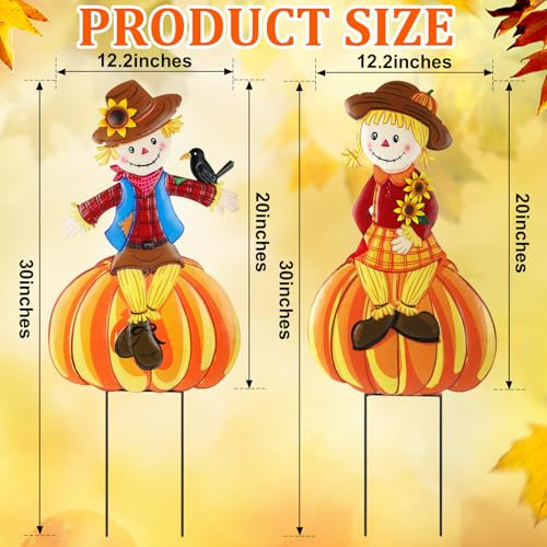 2 Pcs Fall Yard Signs Scarecrow Decorations Outdoor, 30"H Metal ...
