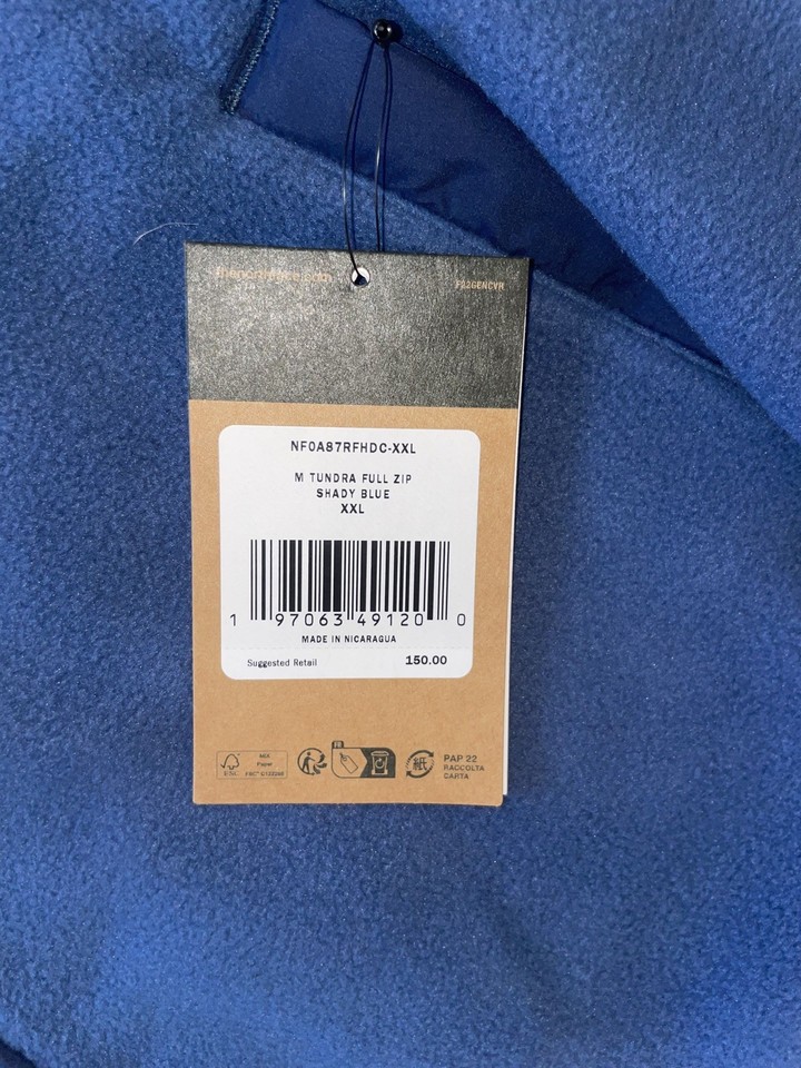 The North Face Mens XXL Tundra Full Zip Fleece Jacket Shady Blue NWT ...