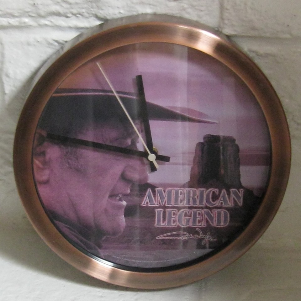 JOHN WAYNE 'AMERICA LEGEND' ROUND WALL CLOCK METAL FRAME 10" DIAM NICE ...