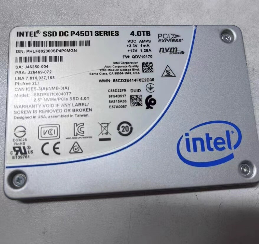 4TB Intel SSD State Drive DC SSDPE7KX040T701 P4501 U.2 2.5" Series ...