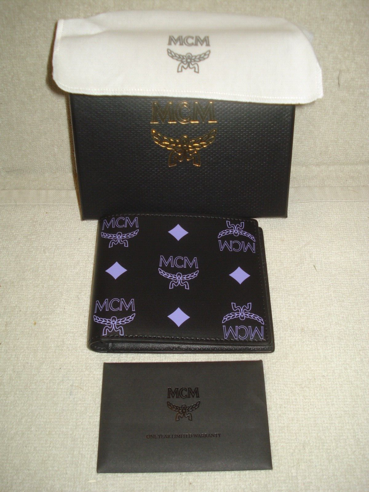 100% AUTHENTIC MCM PURPLE SPLASH LOGO CARD CASE/WALLET/BILL FOLD ...