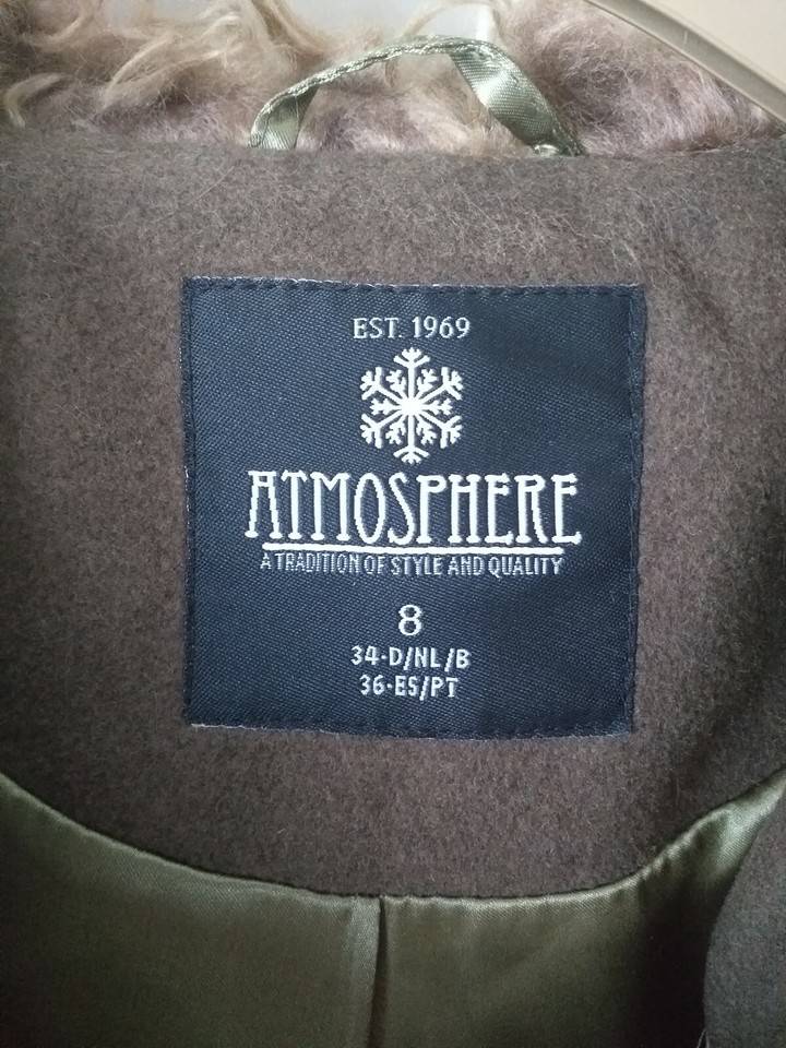 Primark Duffle Style Coat with Hood & Faux Fur Trim - Khaki Green Size ...